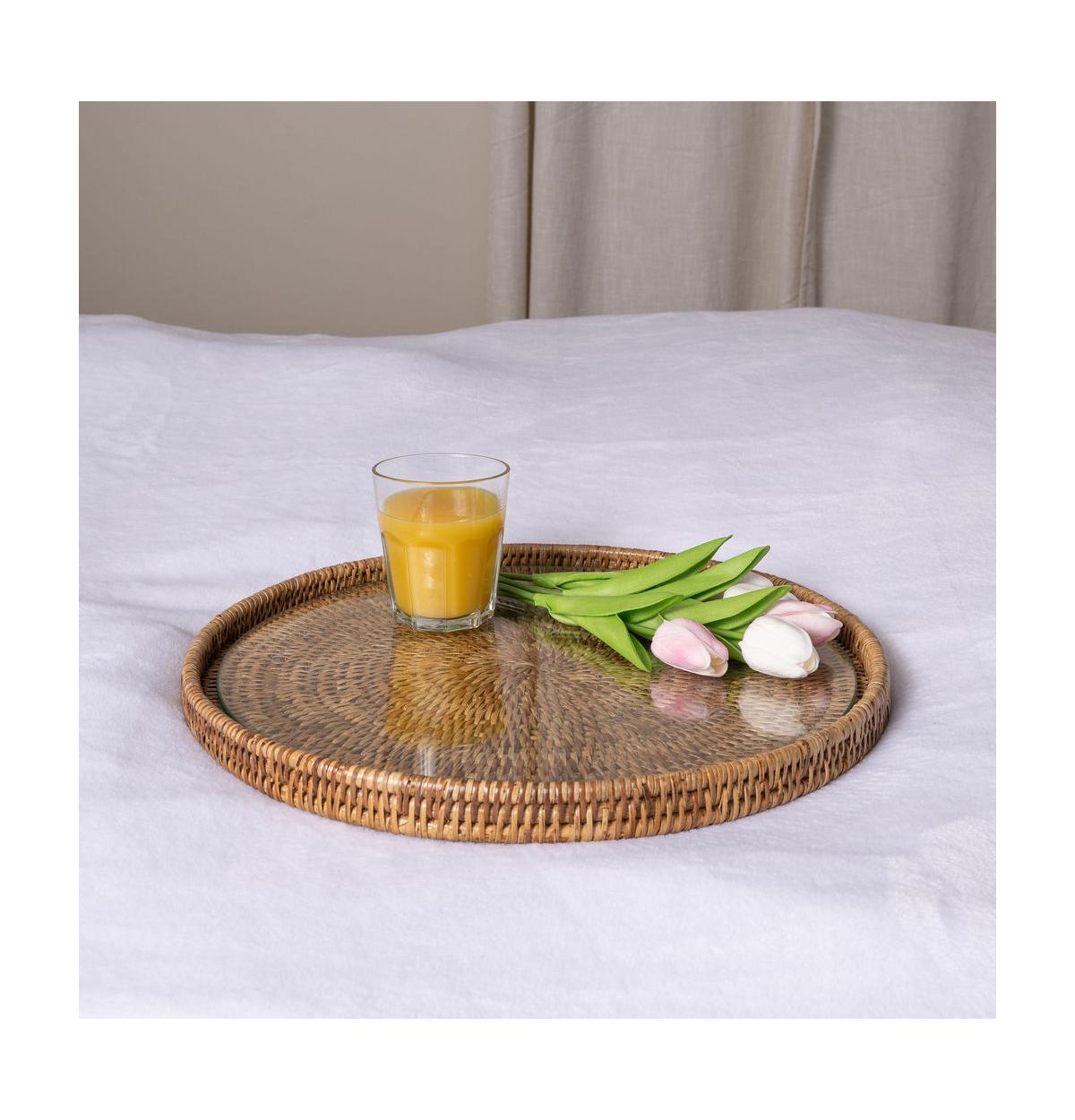 Click here for Artifacts Rattan Round Flat Tray - Dark Brown prices