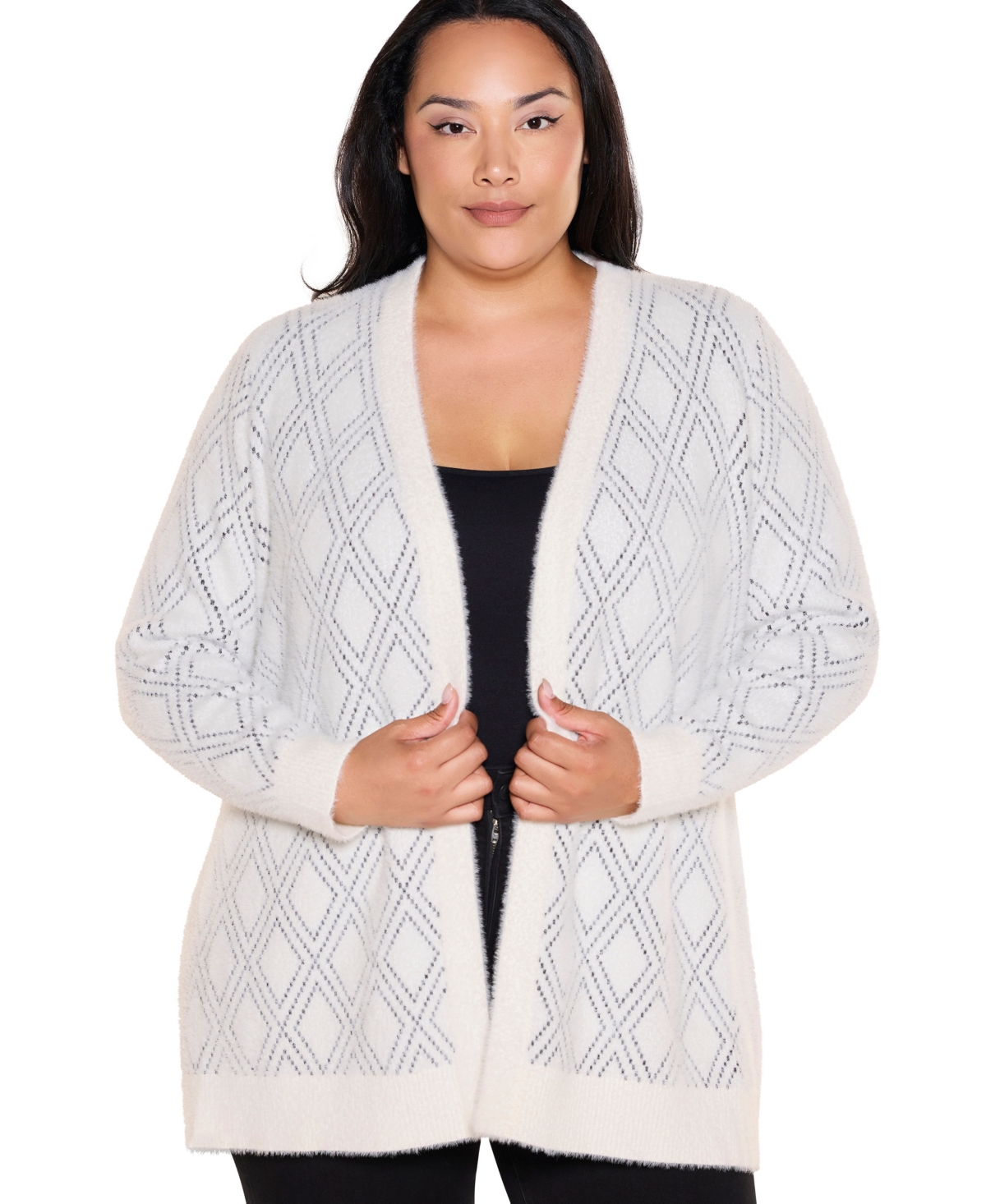 Click here for Belldini Plus Size Diamond-Pattern Long-Sleeve Ope... prices