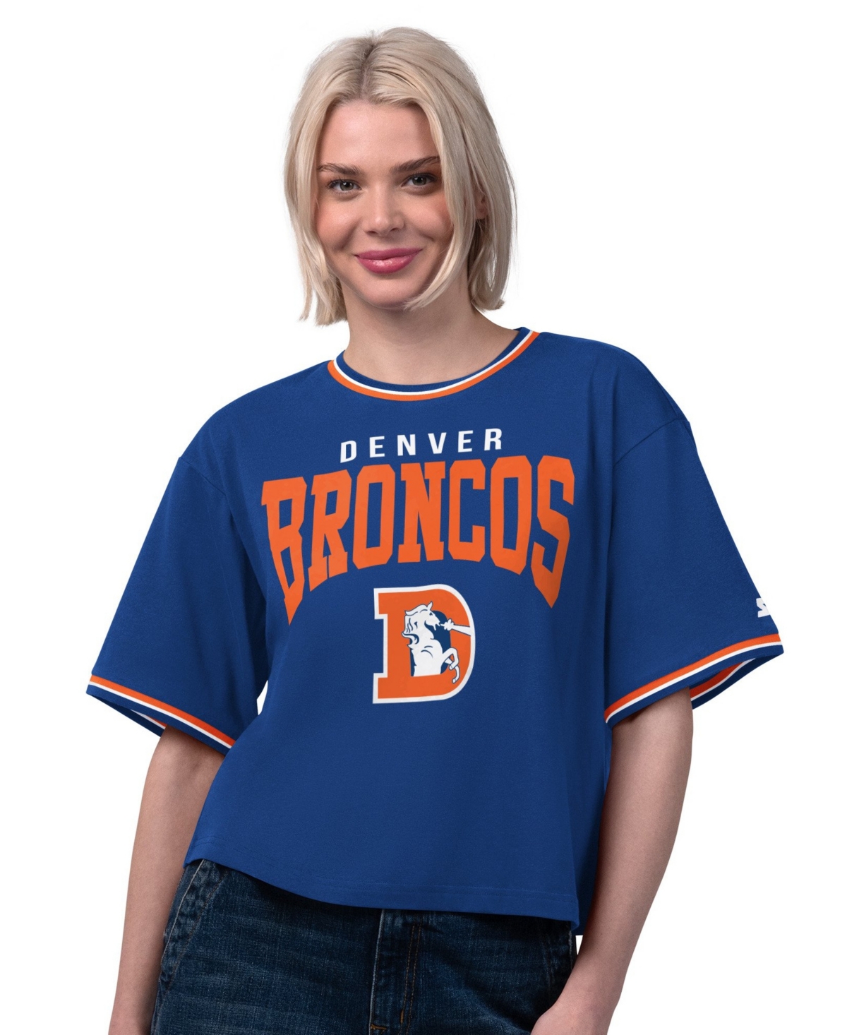 Click here for Starter Womens Royal Denver Broncos Ace Cropped T-... prices
