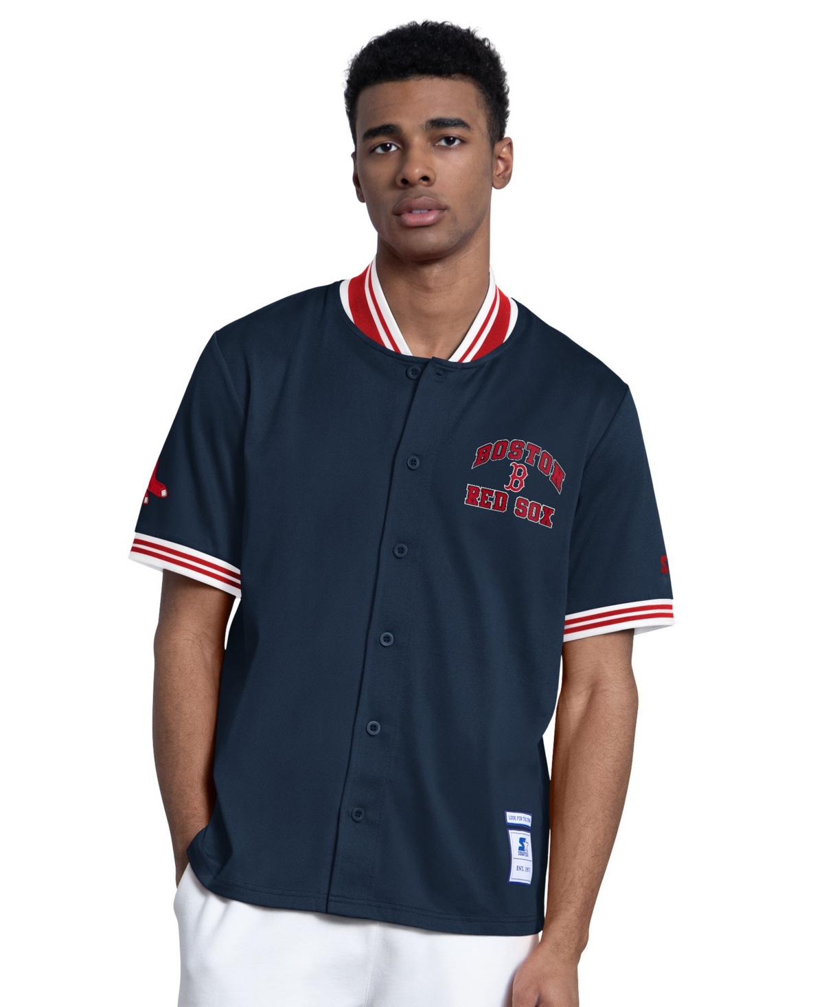 Click here for Starter Mens Navy Boston Red Sox Button-Up Short s... prices