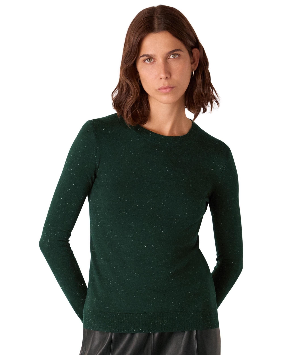 Click here for Whistles Womens Annie Sparkle Crew Neck Top - Dark... prices