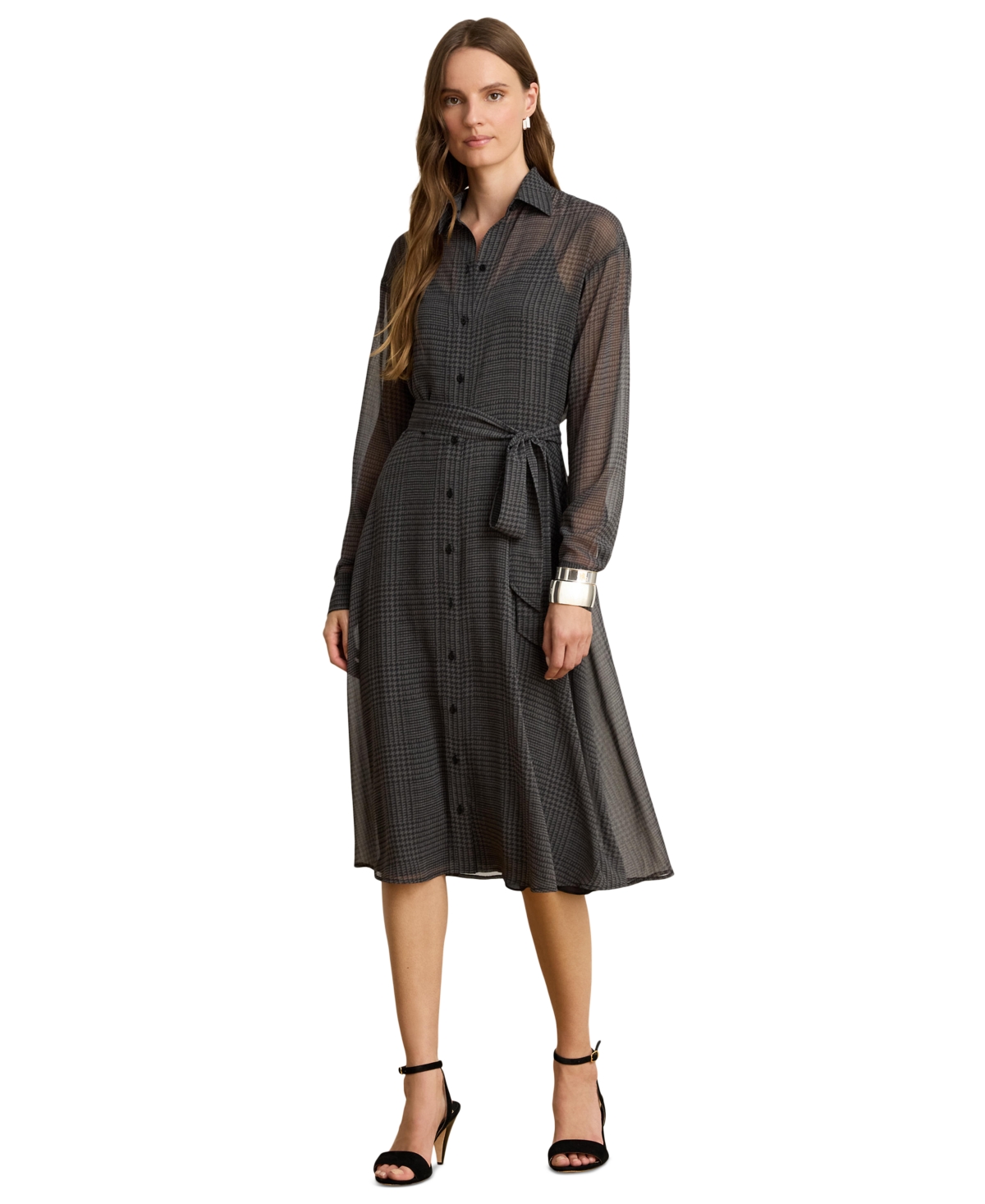 Click here for Lauren Ralph Lauren Womens Plaid Belted Midi Chiff... prices