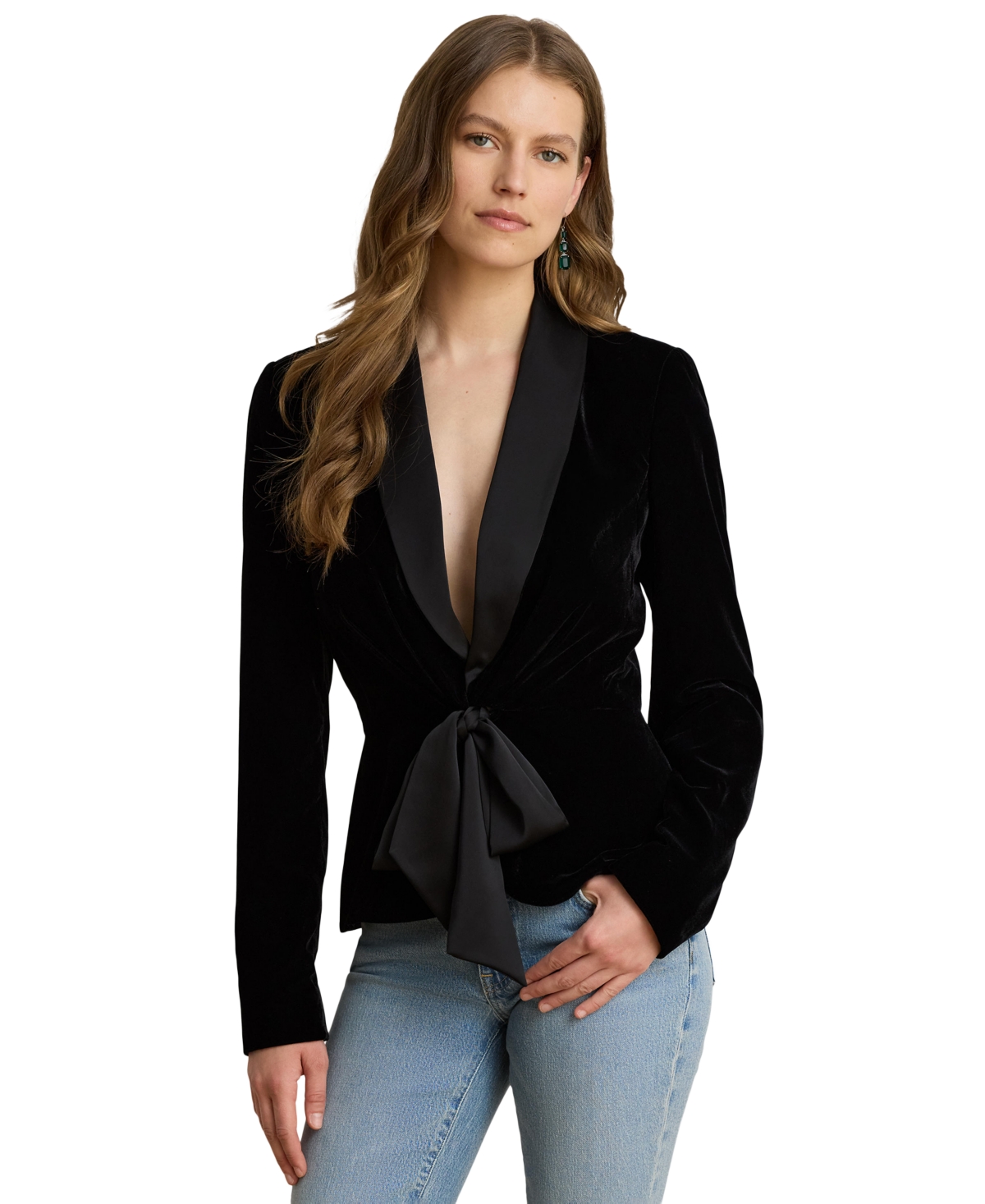 Click here for Lauren Ralph Lauren Womens Velvet Tie-Front Peplum... prices