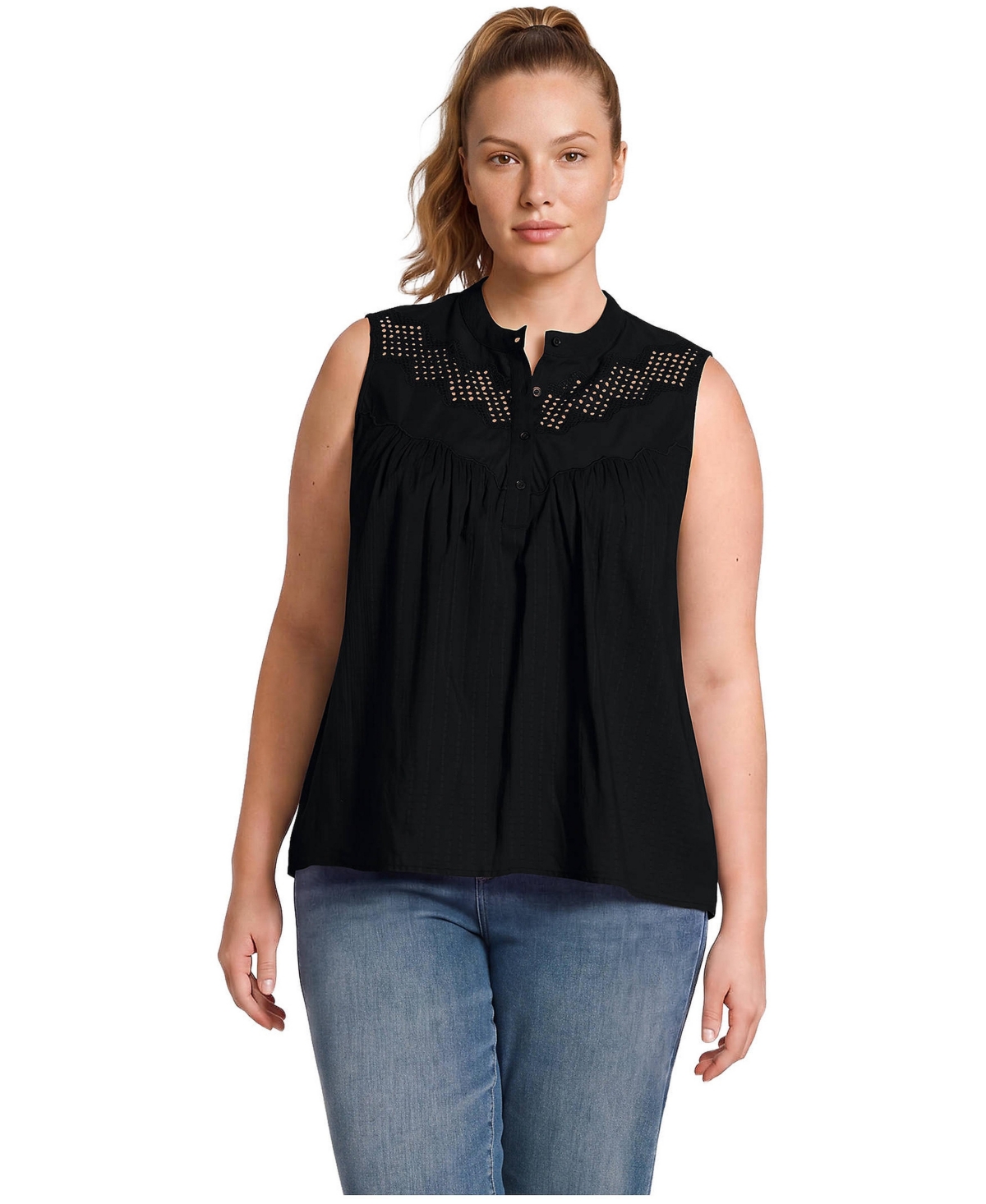 Click here for Lands End Plus Size Sleeveless Eyelet Pullover Top... prices