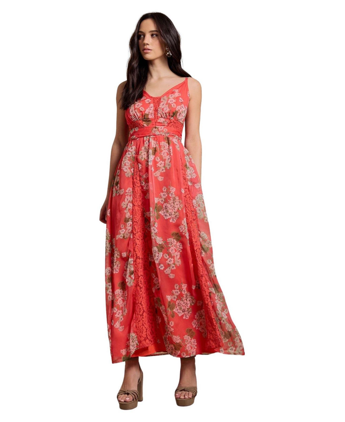 Click here for Oasis Womens Lace Panelled Waist Pleated Maxi Dres... prices