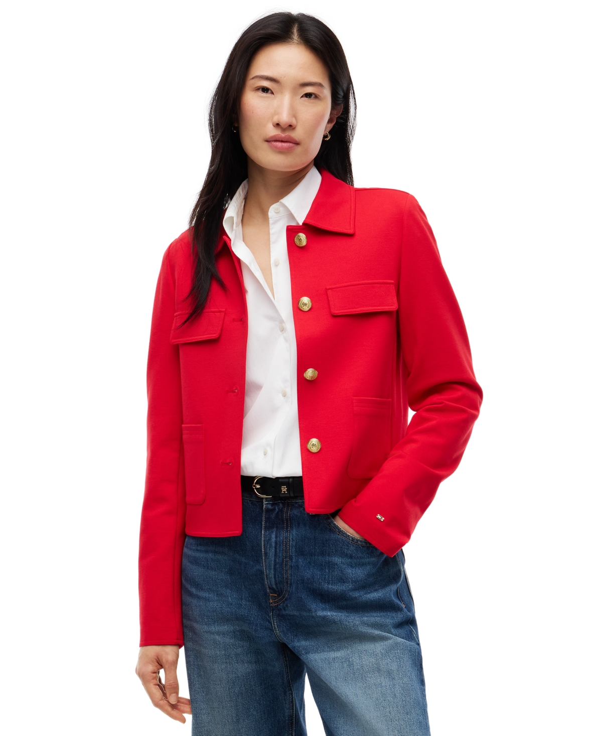 Click here for Tommy Hilfiger Womens Ponte Knit Band Collar Jacke... prices