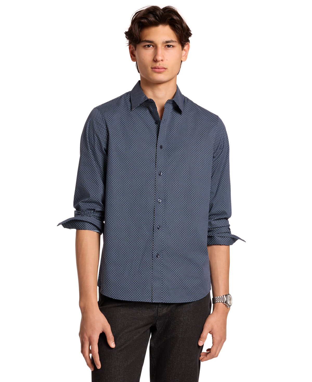 Click here for Michael Kors Mens Stretch Diamond Geo Shirt - Midn... prices