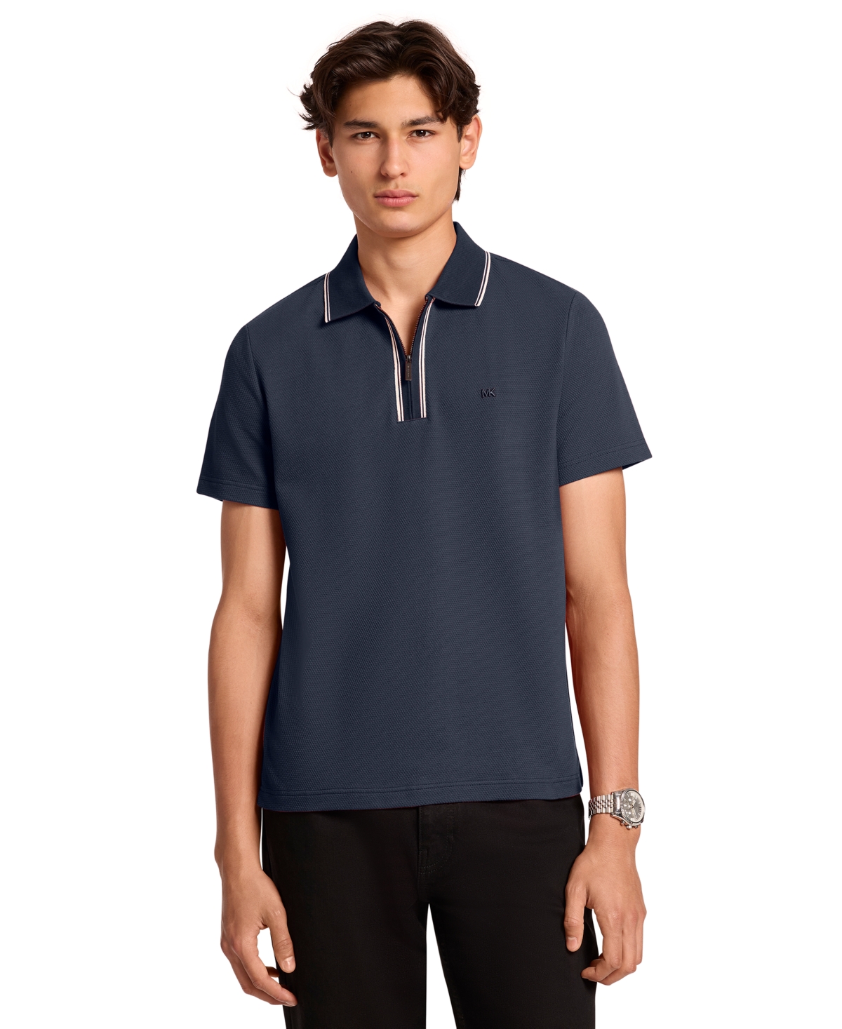 Click here for Michael Kors Mens Bubble Knit Tipped Regular-Fit P... prices