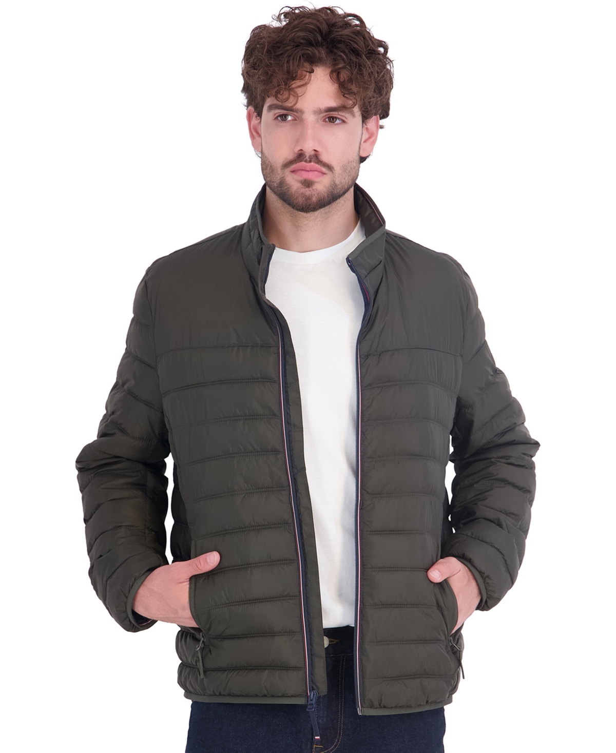 Click here for Tommy Hilfiger Mens Unhooded Packable Jacket - Oli... prices