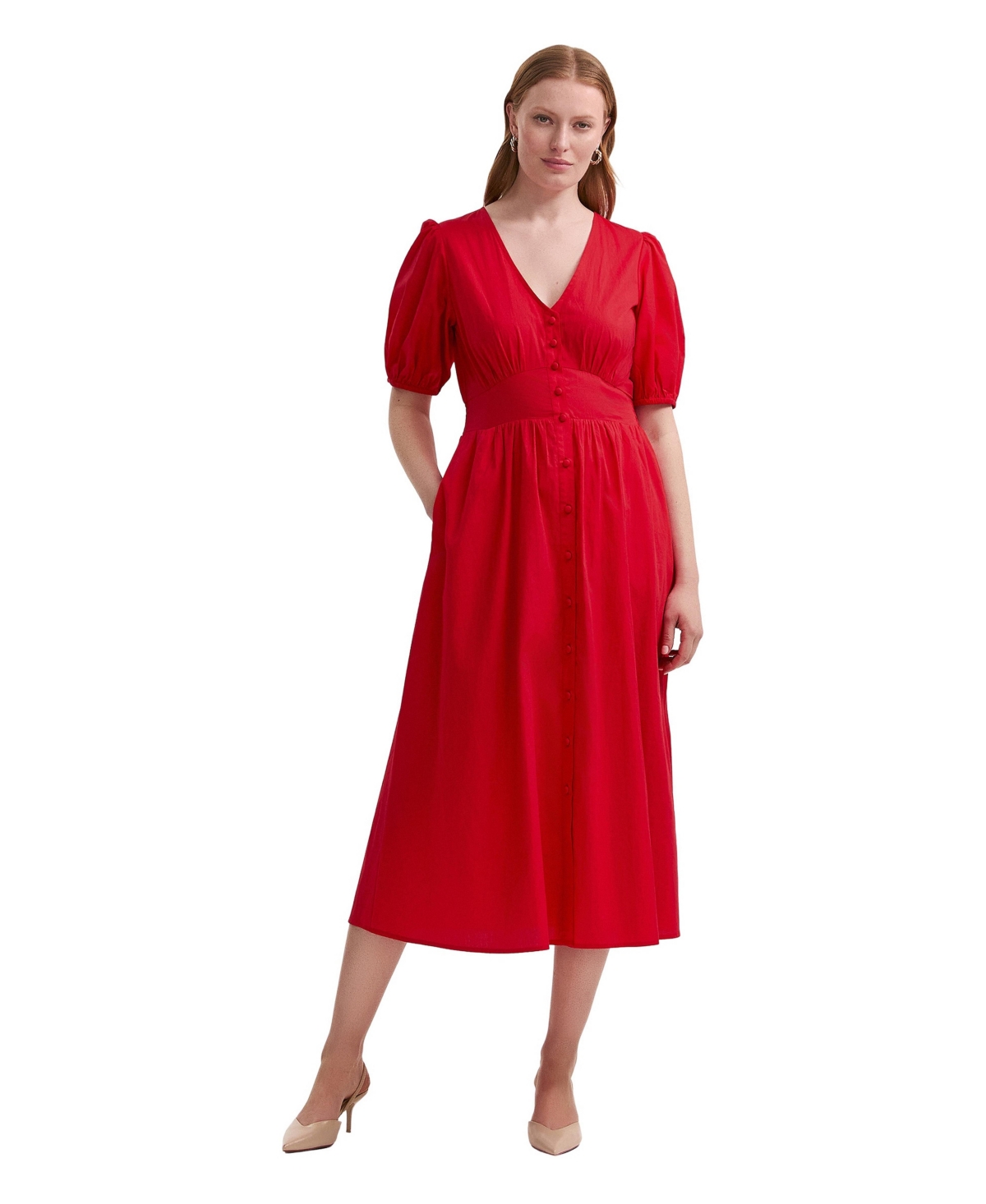 Click here for Finery London Womens Addison Cotton Midi Tea Dress... prices