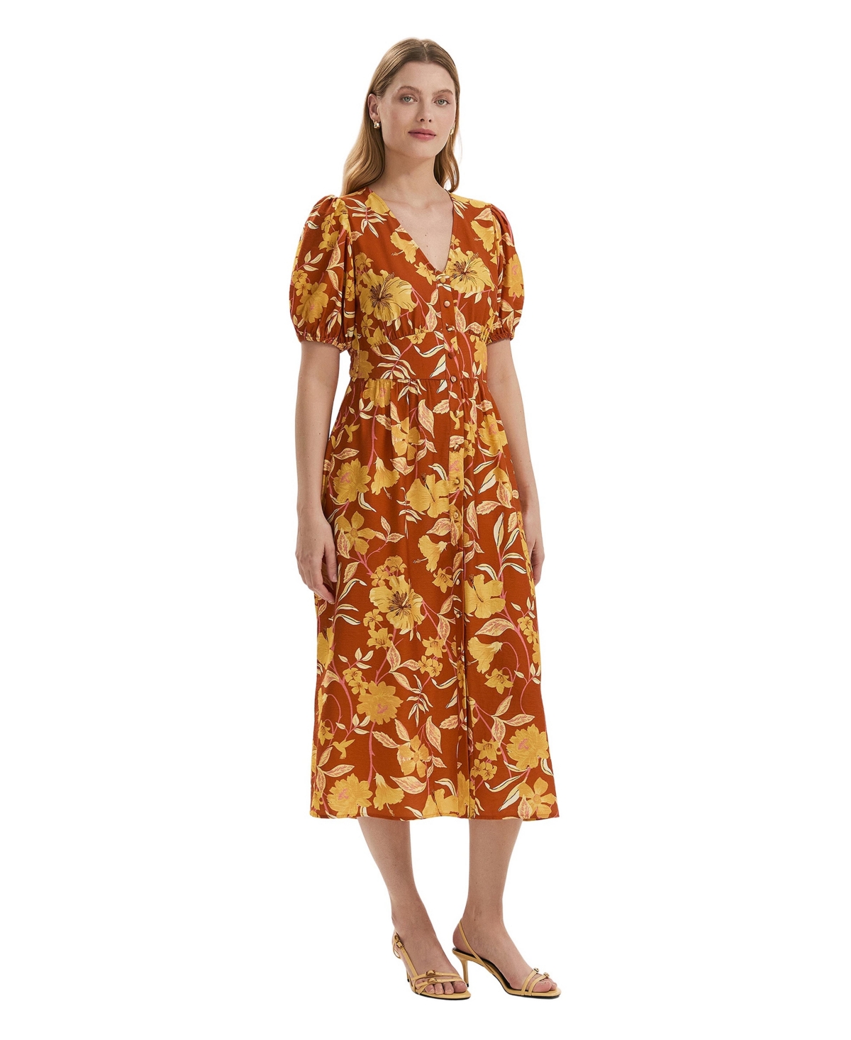 Click here for Finery London Womens Addison Floral Linen Blend Mi... prices