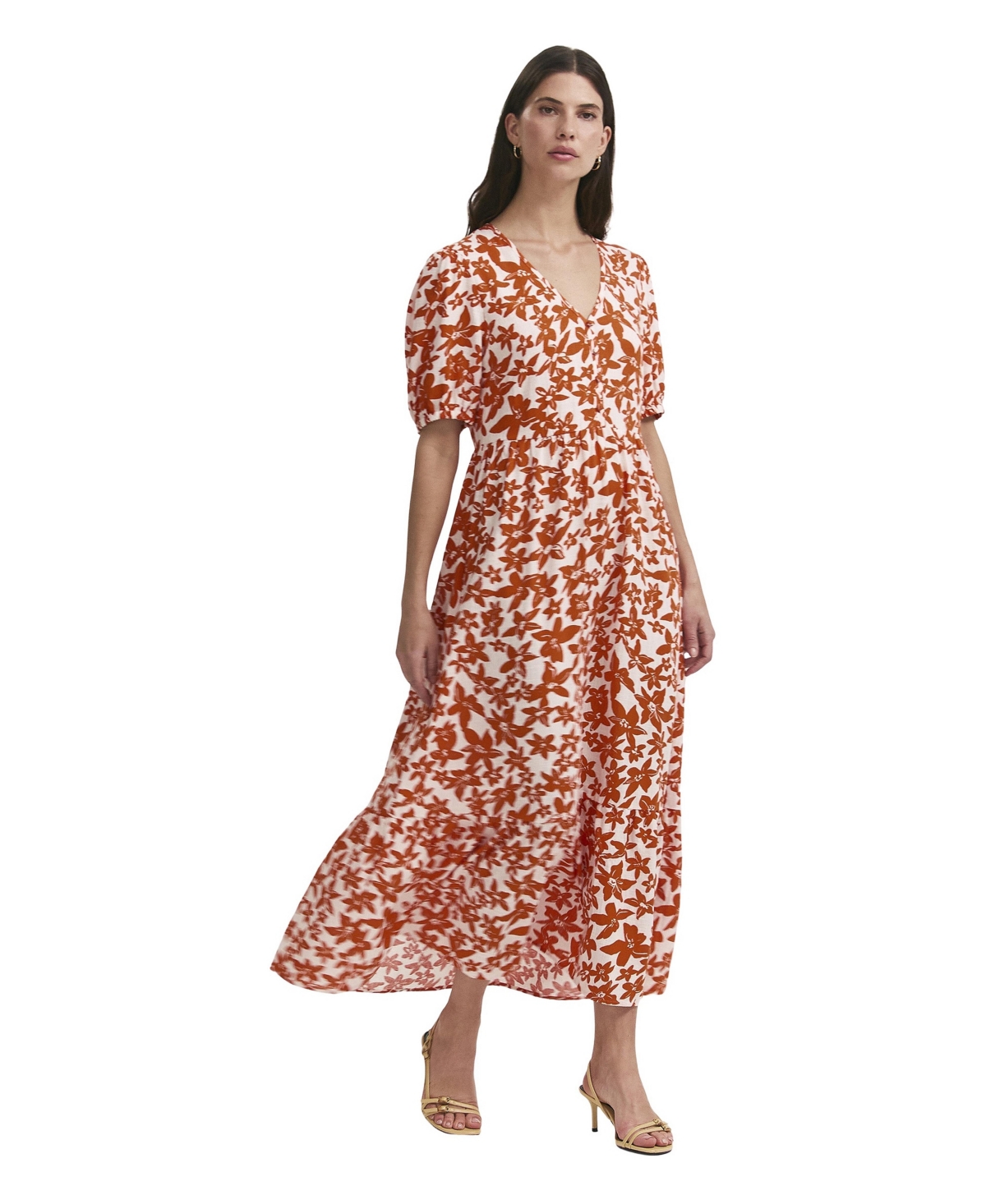 Click here for Finery London Womens Sabine Floral Tiered Midi Dre... prices