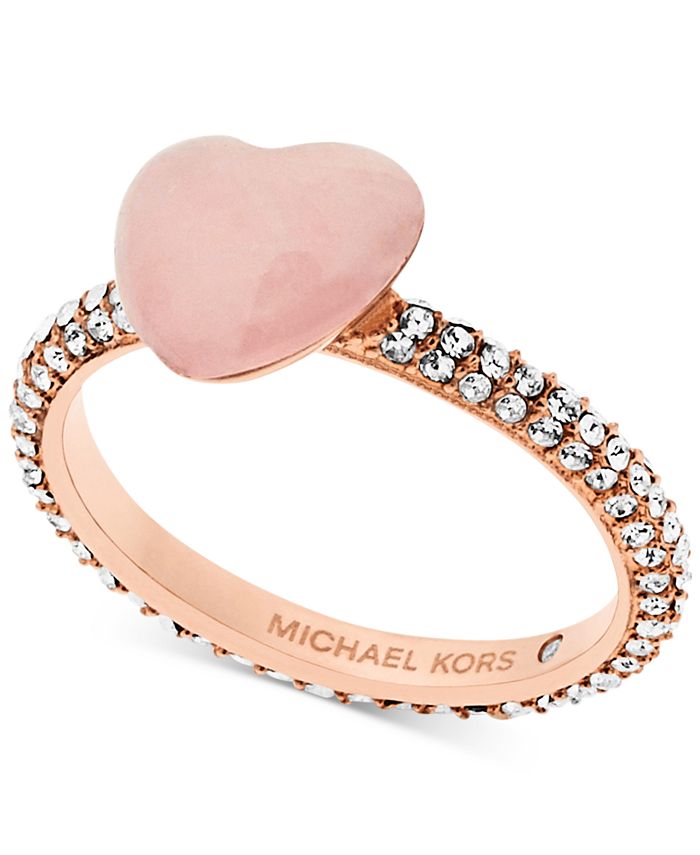 Michael Kors Rose Gold-Tone Pavé Heart Ring - Macy's