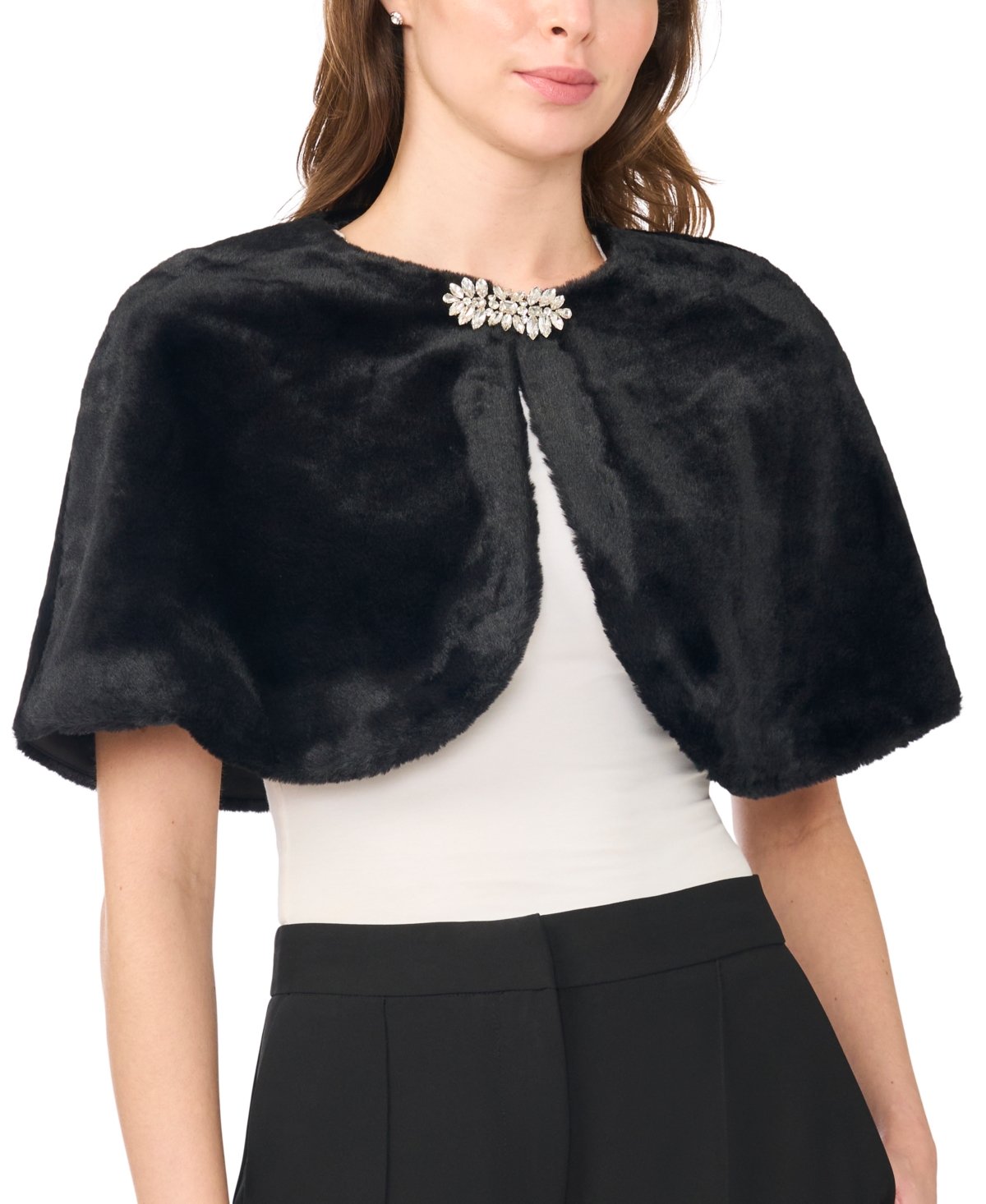 Click here for Msk Womens Lined Faux Fur Cape - Black prices