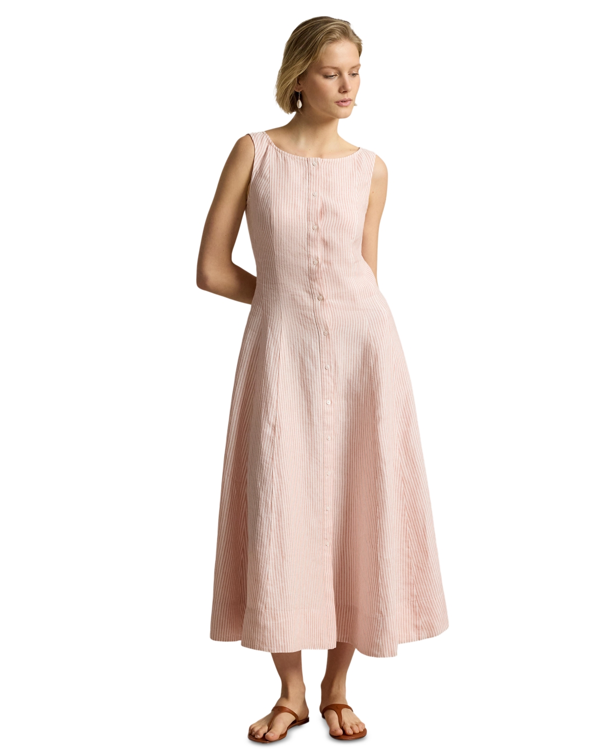 Click here for Polo Ralph Lauren Womens Striped Fit-and-Flare Lin... prices