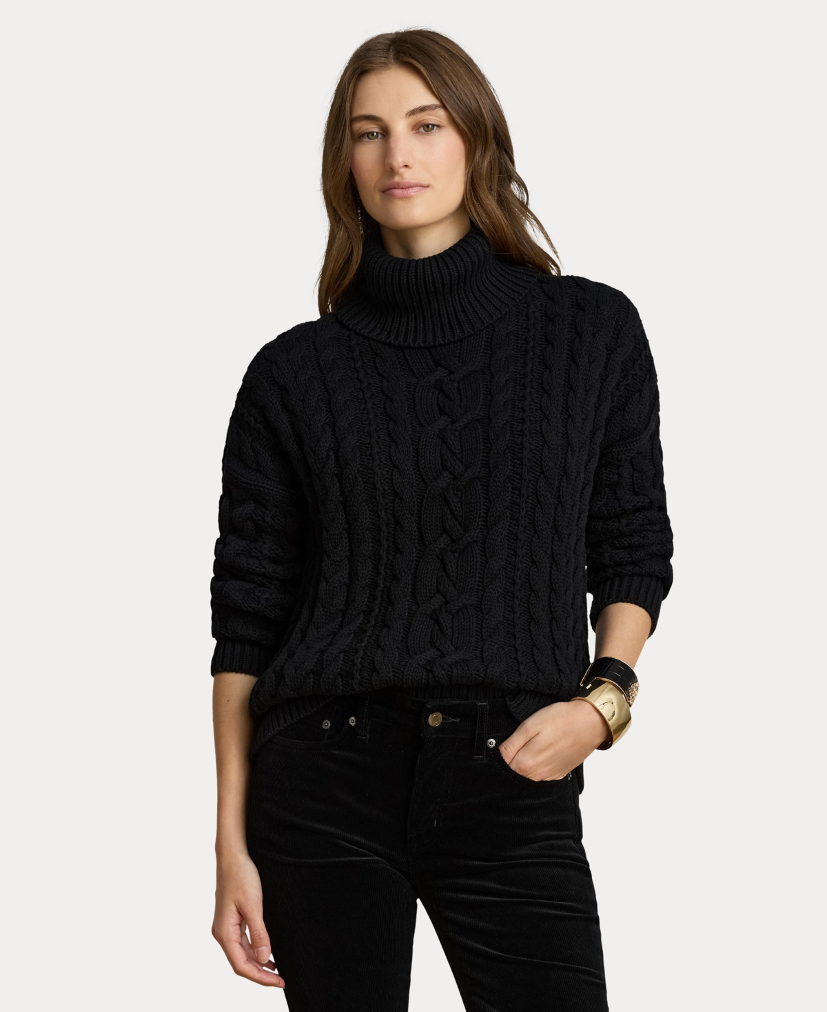 Click here for Lauren Ralph Lauren Womens Cable-Knit Cotton Turtl... prices