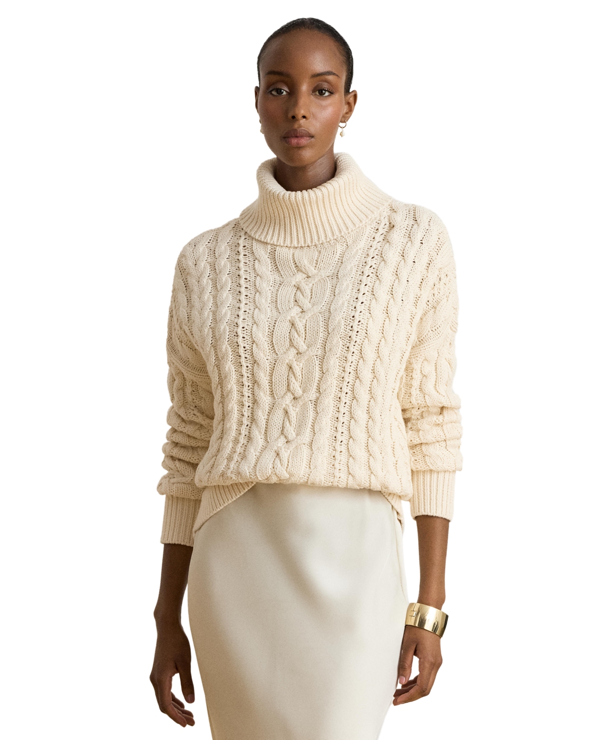 Click here for Lauren Ralph Lauren Womens Cable-Knit Cotton Turtl... prices
