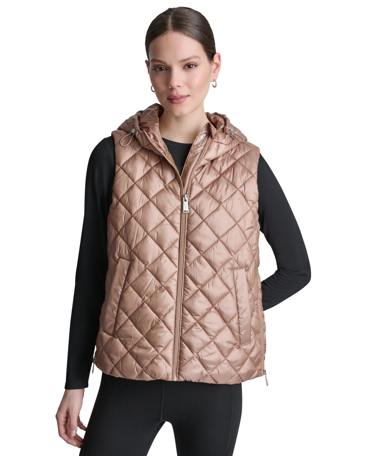 Click here for Dkny Sport Womens Hooded Diamond Quilt Vest - Meta... prices