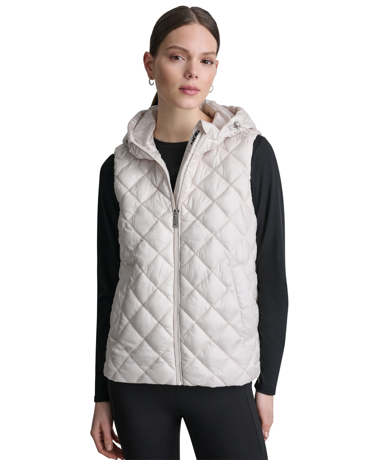 Click here for Dkny Sport Womens Hooded Diamond Quilt Vest - Meta... prices