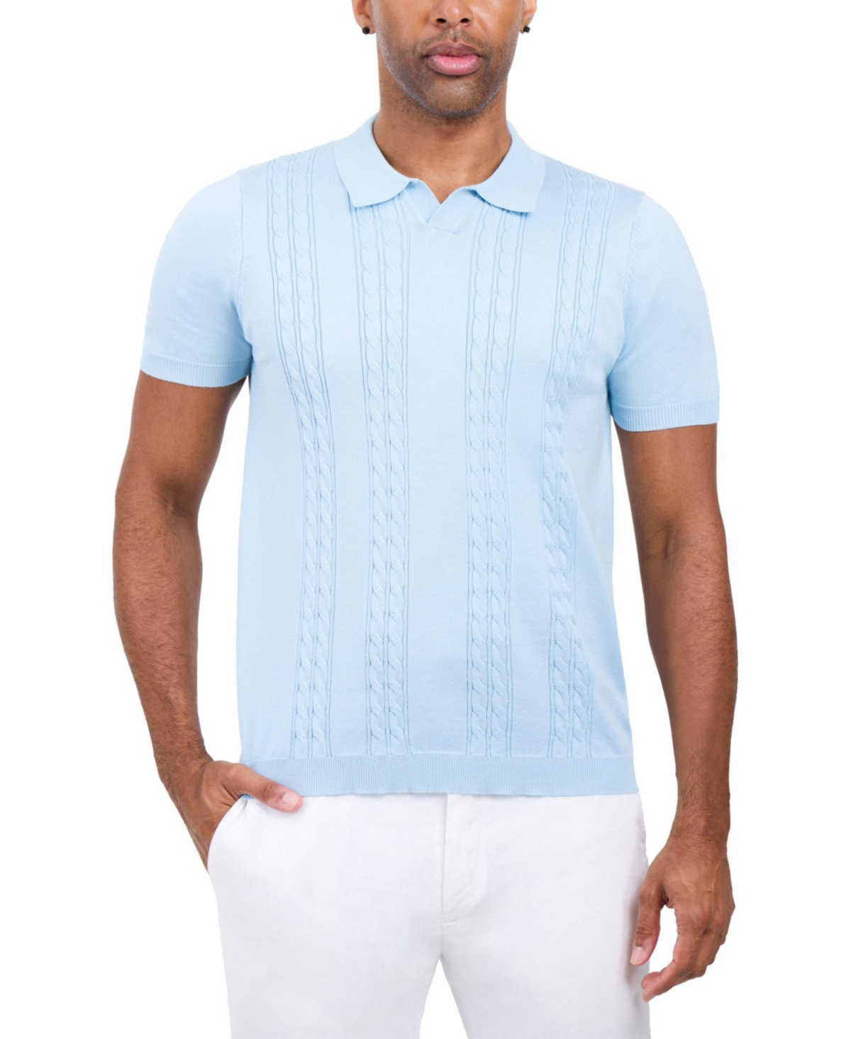 Click here for Spring + Mercer Mens Cable Knit Johnny Collar Swea... prices