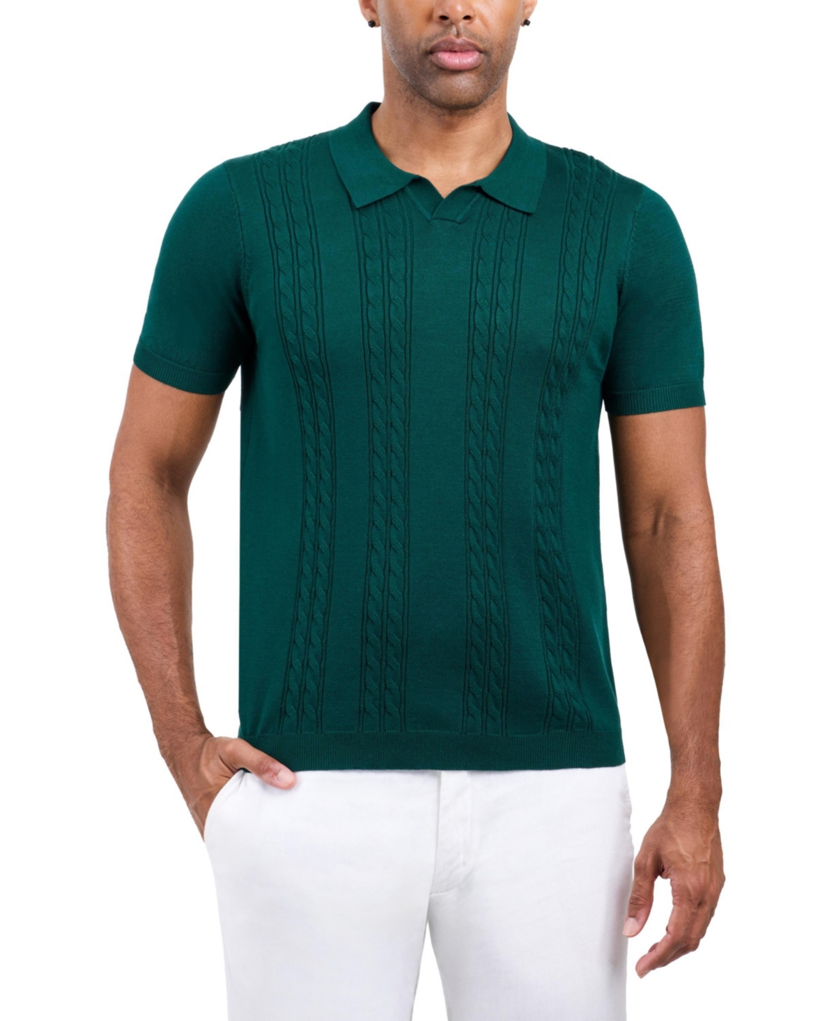 Click here for Spring + Mercer Mens Cable Knit Johnny Collar Swea... prices