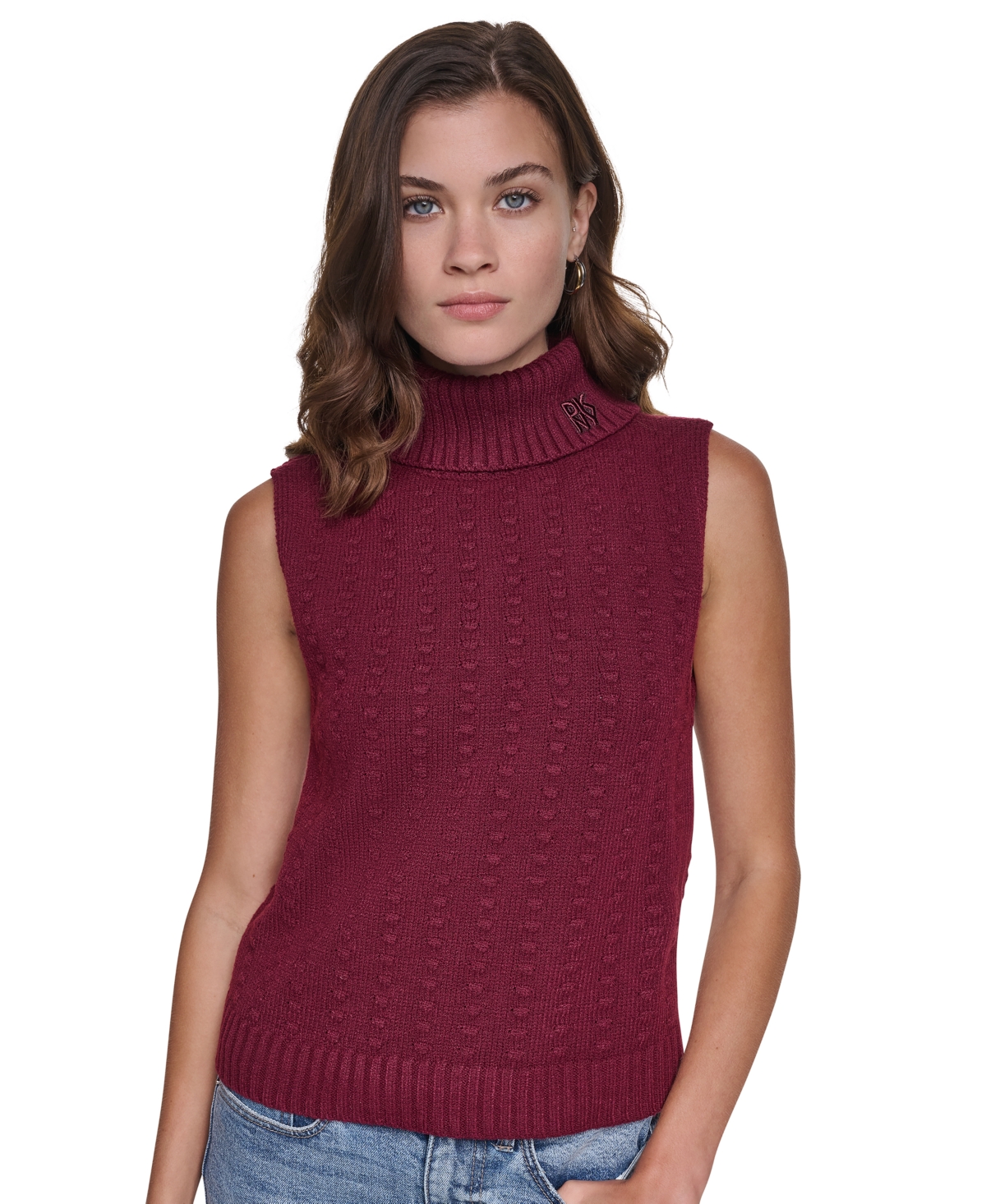 Click here for Dkny Jeans Womens Sleeveless Bobble-Stitch Turtlen... prices