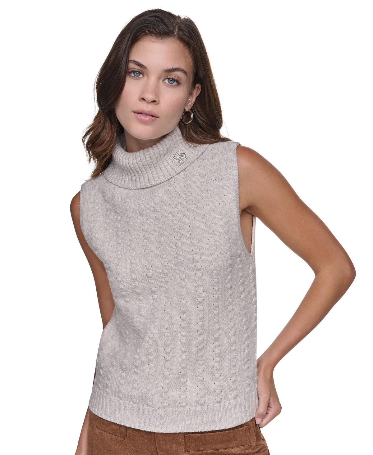 Click here for Dkny Jeans Womens Sleeveless Bobble-Stitch Turtlen... prices