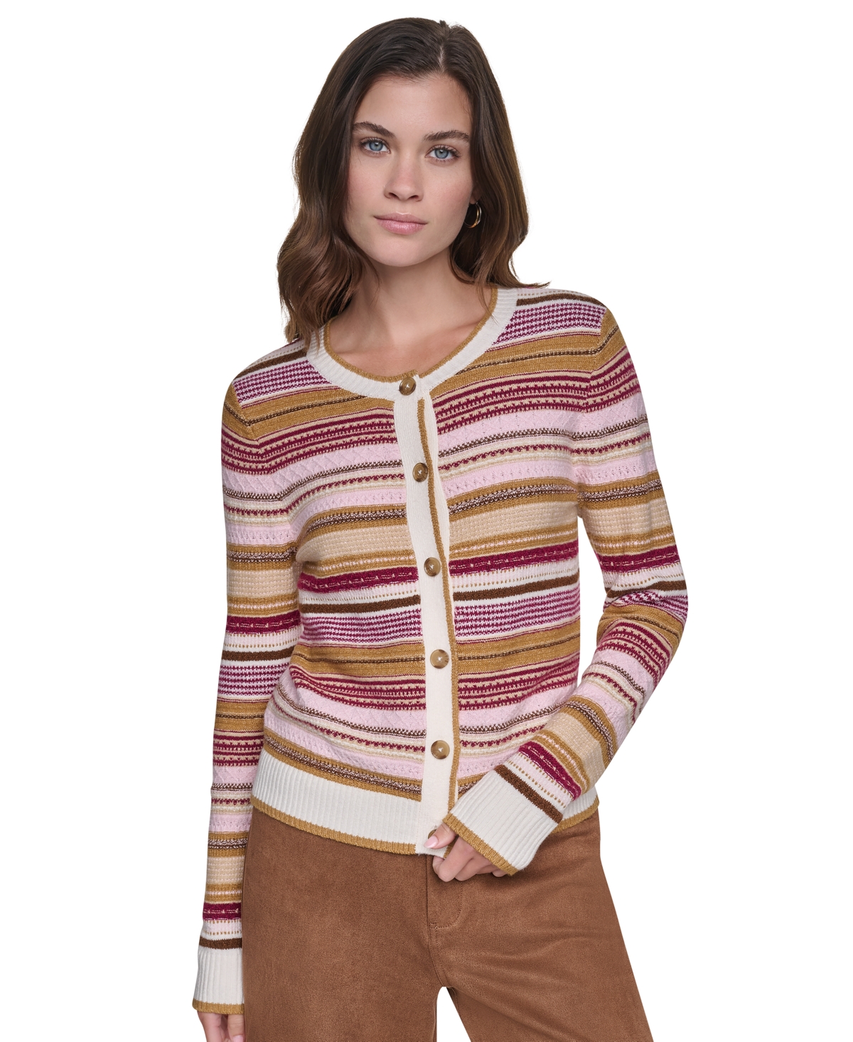 Click here for Dkny Jeans Womens Textured Variegated Stripe Crewn... prices