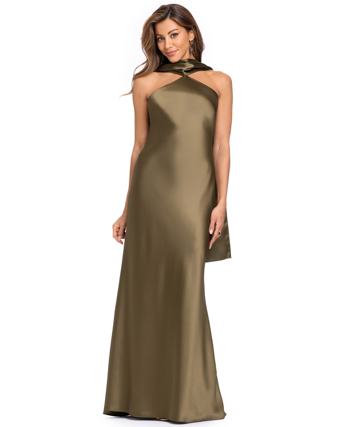 Click here for Xscape Womens Halter Satin Scarf-Detail Dress - Da... prices