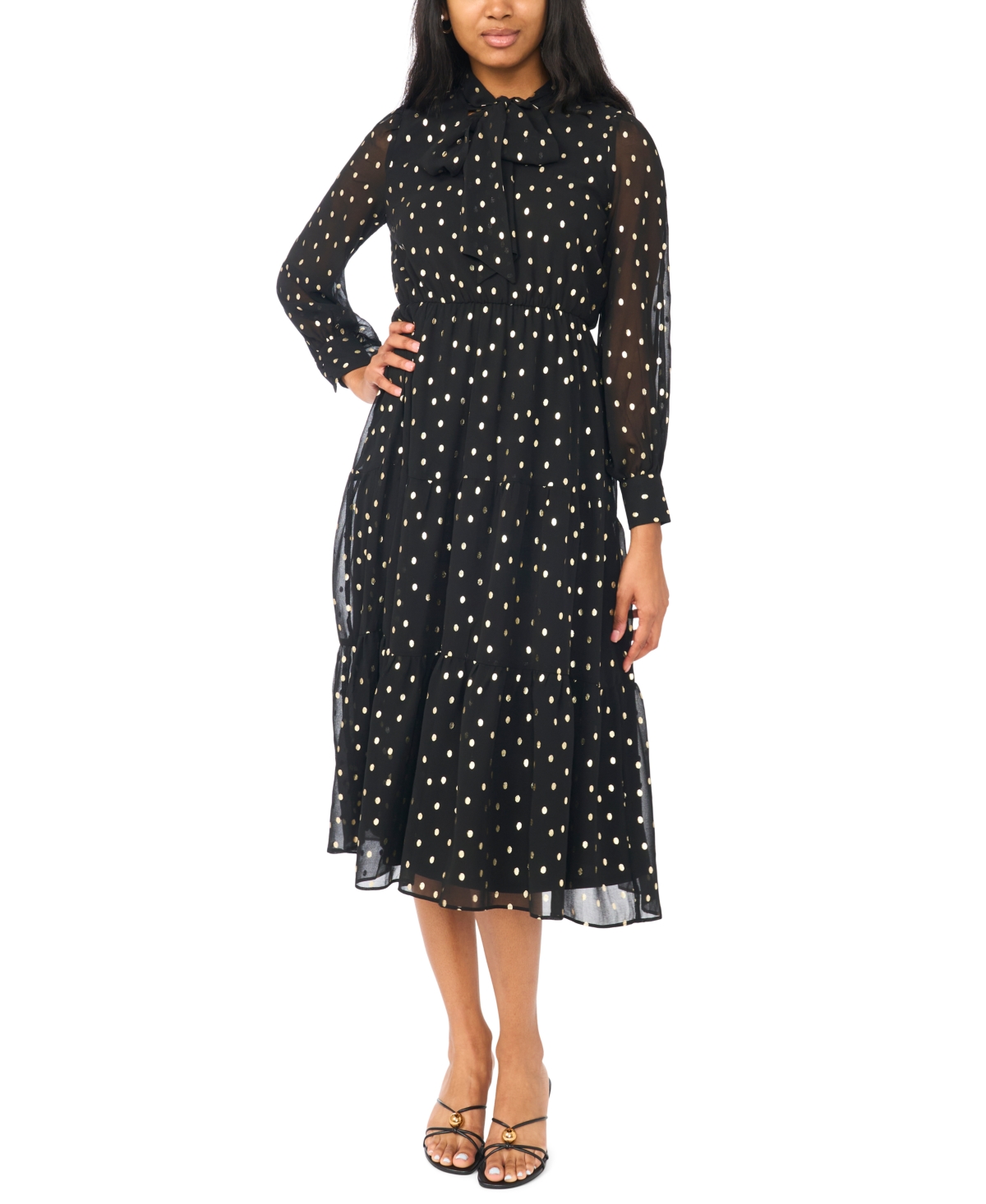 Click here for Msk Womens Tie-Neck Tiered Maxi Dress - Black Gold prices