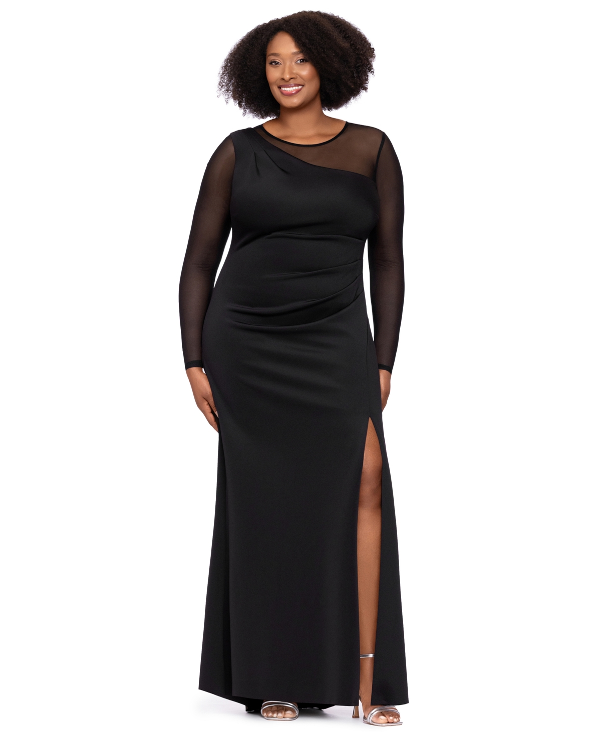 Click here for Xscape Plus Size Wedding Guest Long-Sleeve Mesh Dr... prices