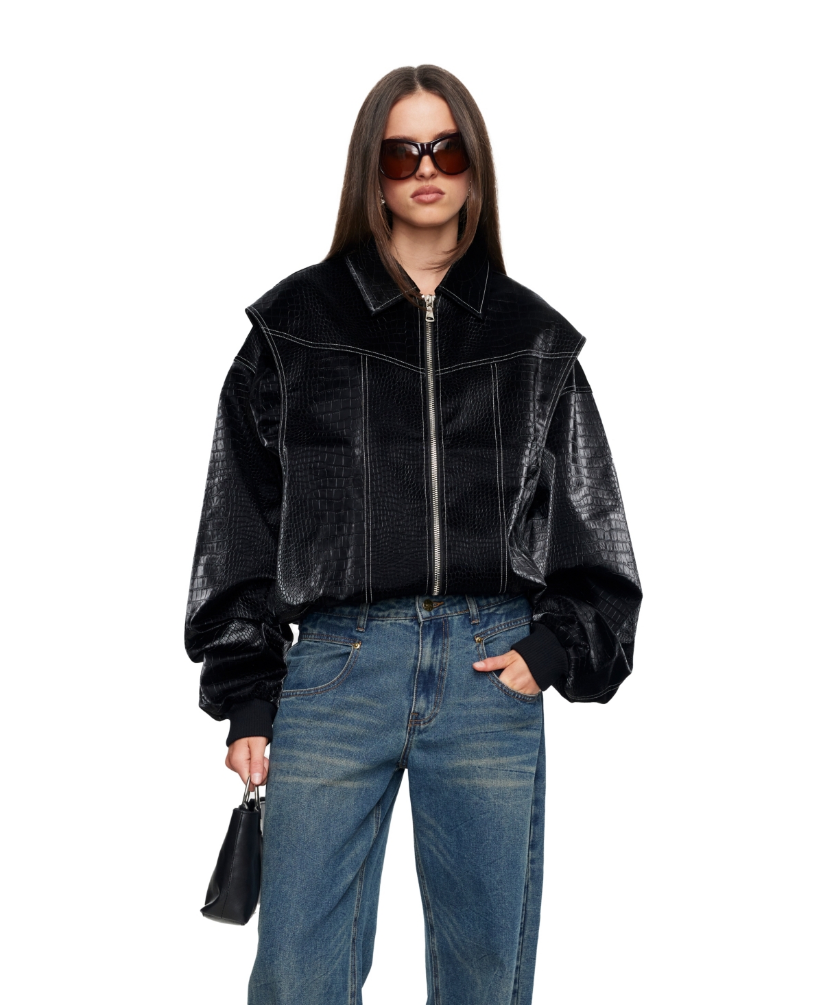 Click here for Lioness Womens Vista Cropped Croc-Embossed Bomber... prices
