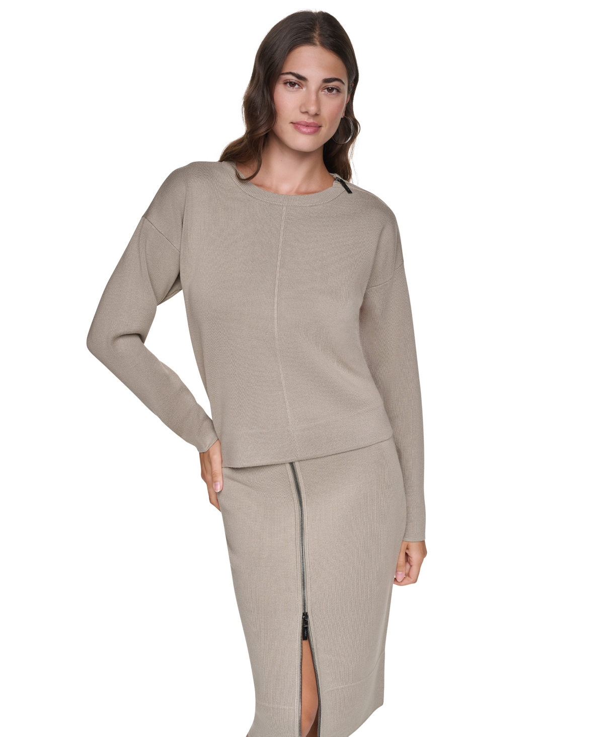 Click here for Dkny Womens Zip Shoulder Crewneck Long-Sleeve Swea... prices