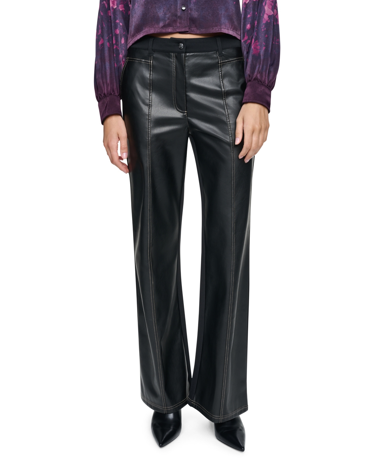 Click here for Dkny Womens Wide-Leg Faux-Leather Mixed-Fabric Pan... prices