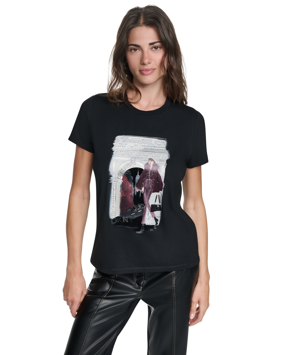 Click here for Dkny Womens Washington Arch Crewneck Graphic Tee -... prices