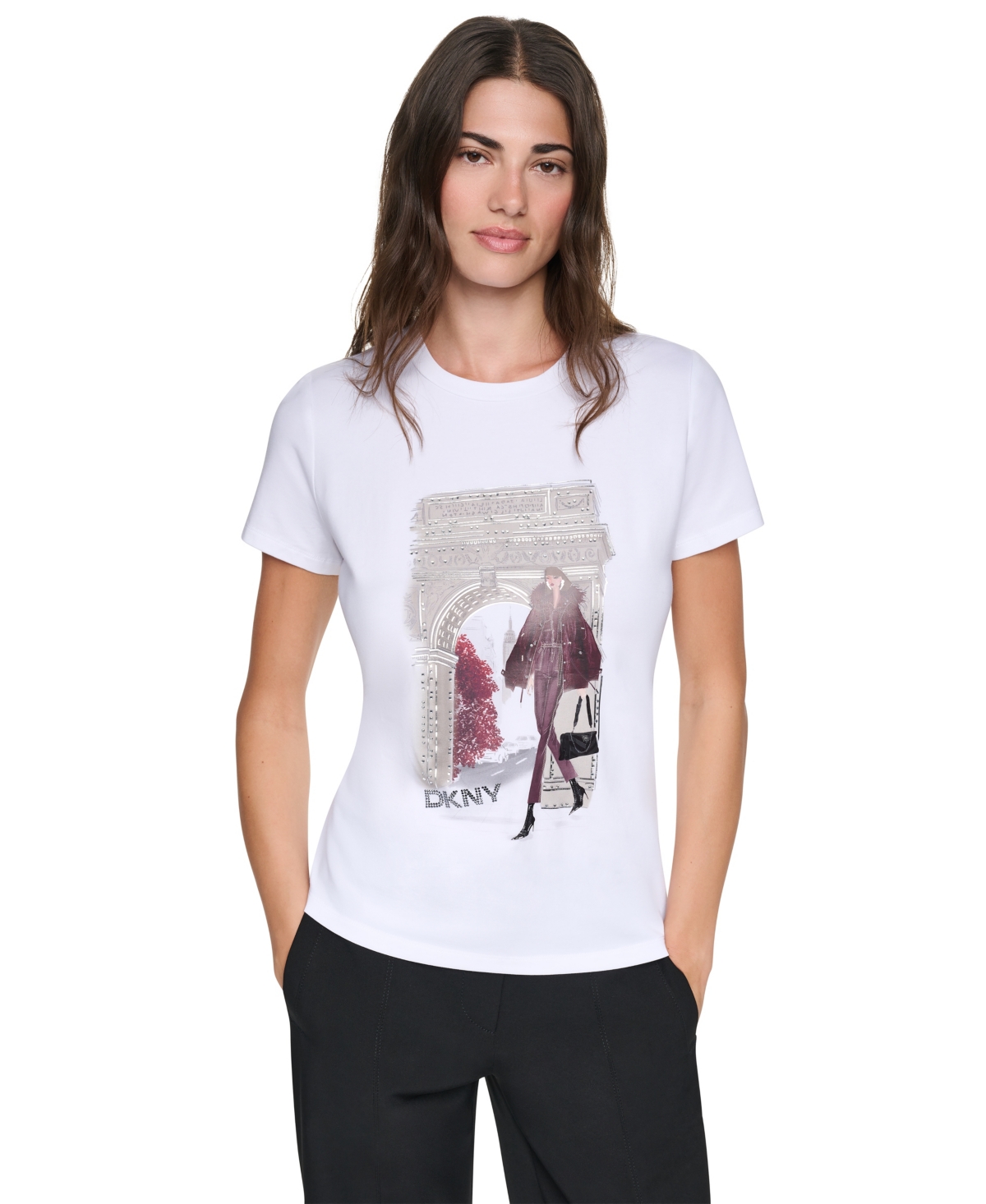Click here for Dkny Womens Washington Arch Crewneck Graphic Tee -... prices