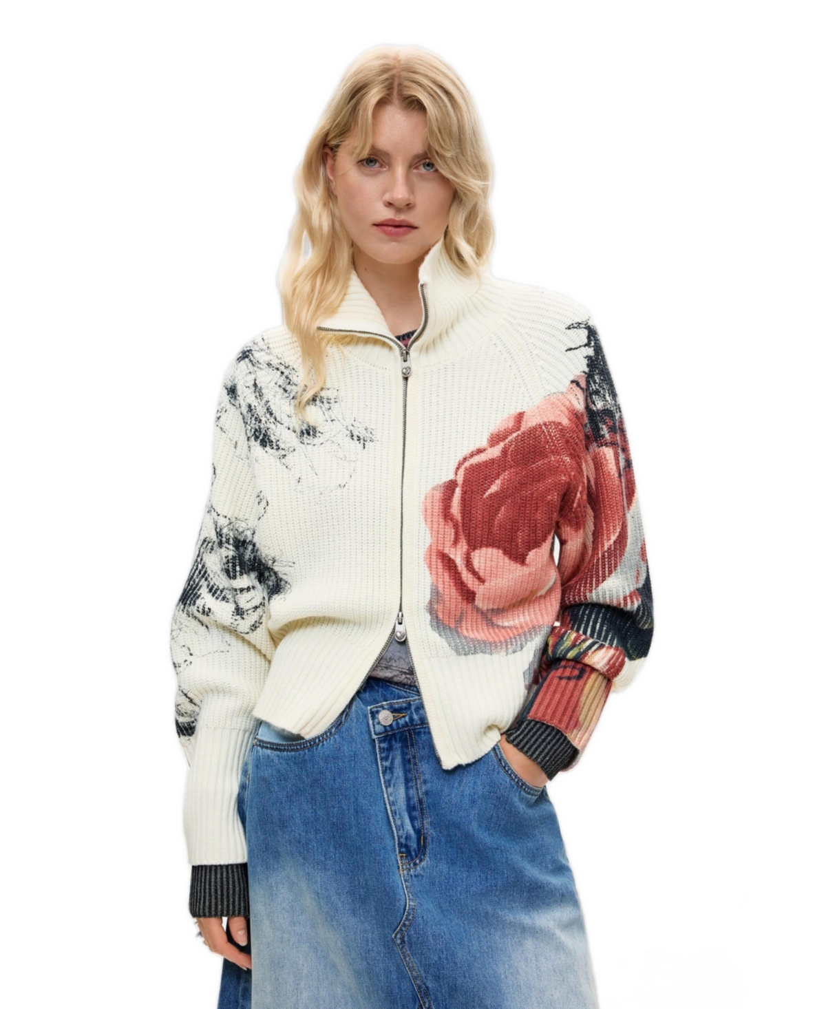 Click here for Desigual Womens Printed Zip Jacket - Off white prices
