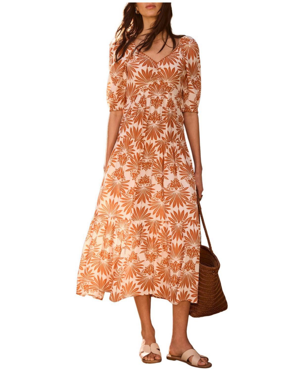 Click here for Mint Velvet Womens Floral A-Line Midi Dress - Oran... prices