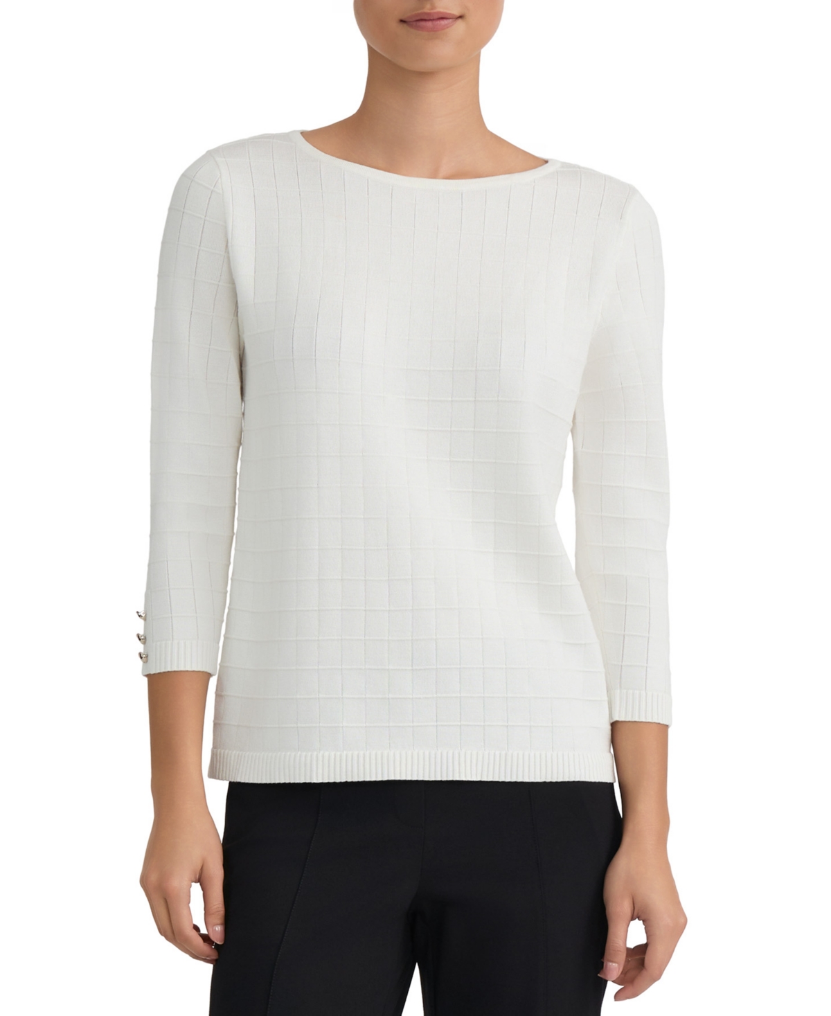 Click here for Kasper Womens Textured Boat-Neck 3/4-Sleeve Sweate... prices