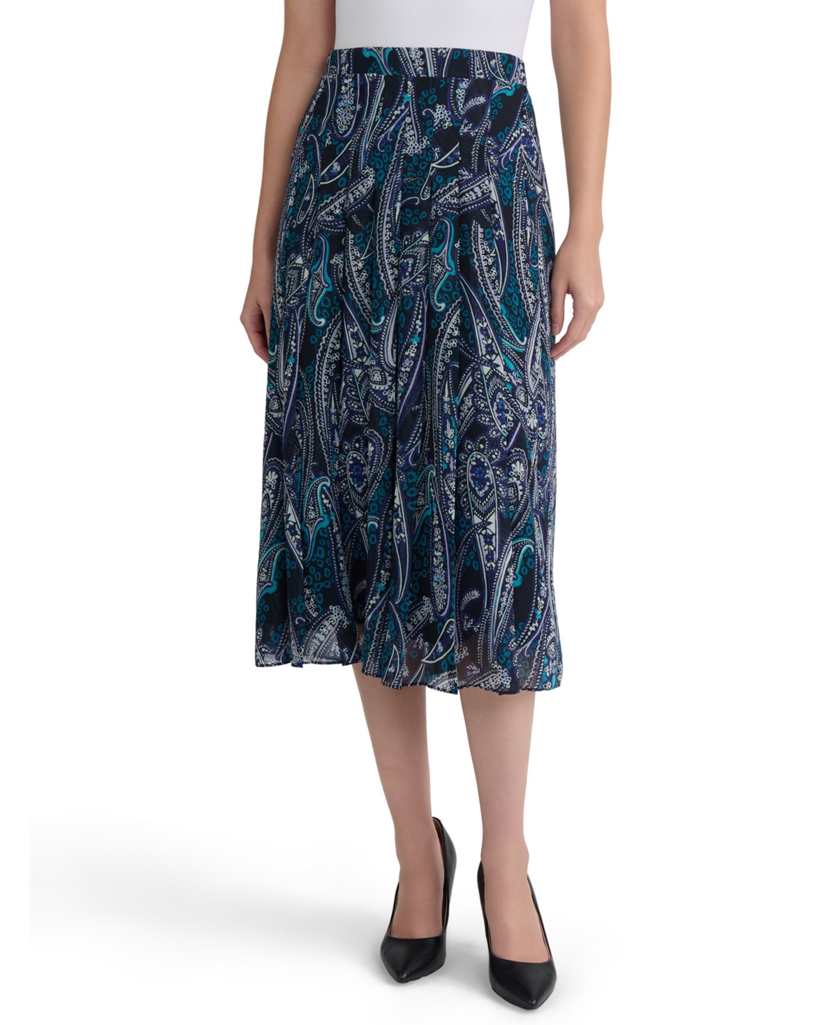 Click here for Kasper Womens Printed Pleated Pull-On Midi Skirt -... prices