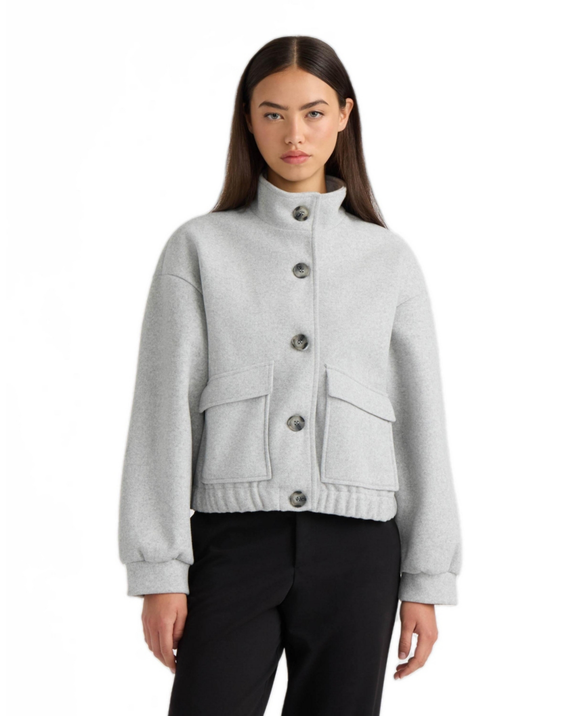 Click here for Nvlt Womens Funnel Neck Felt Jacket - Light grey m... prices