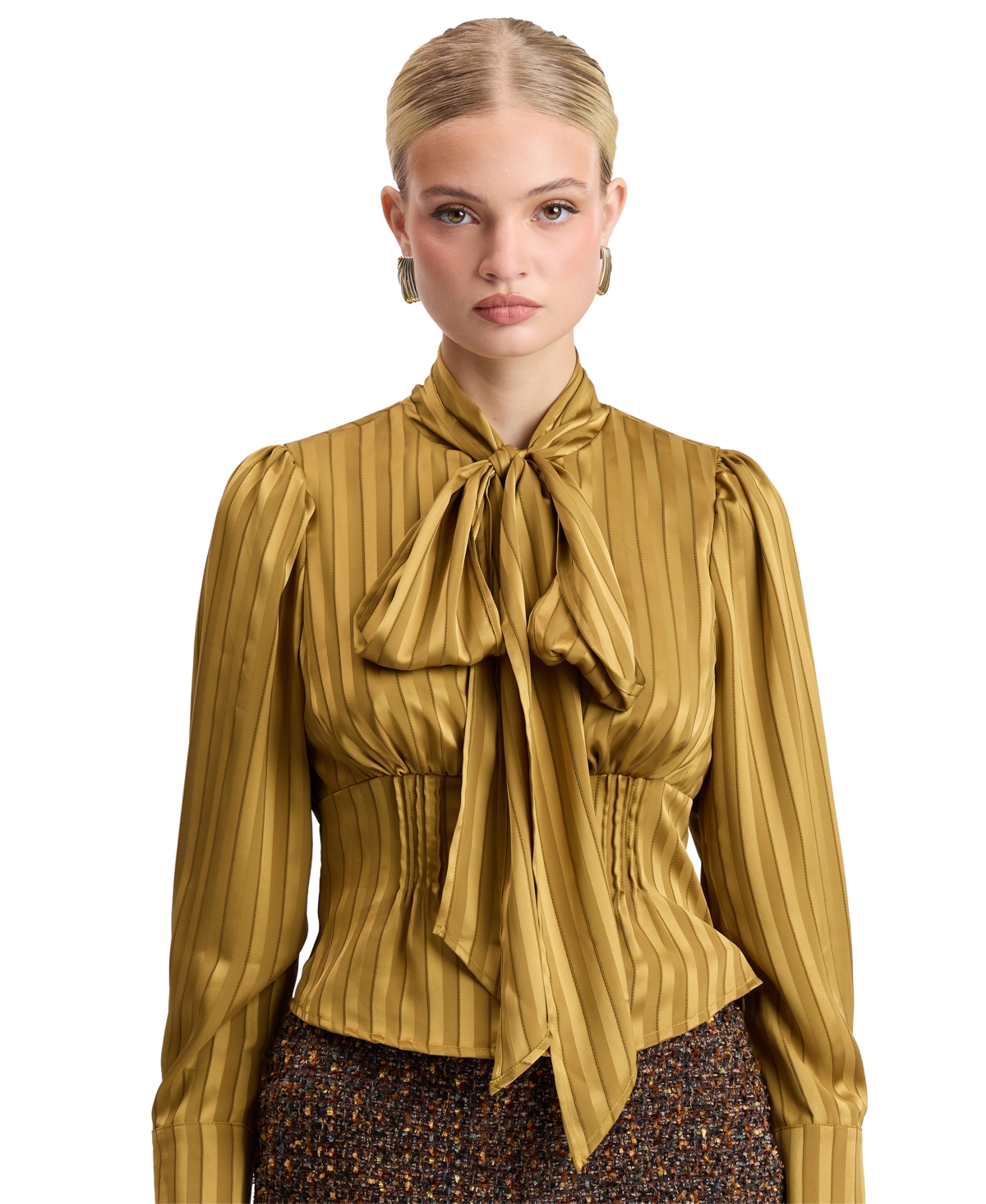 Click here for Avec Les Filles Womens Long-Puff Sleeve Scarf-Tie... prices