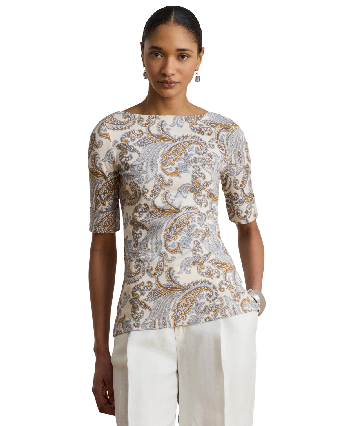 Click here for Lauren Ralph Lauren Womens Boat Neck Short-Sleeve... prices