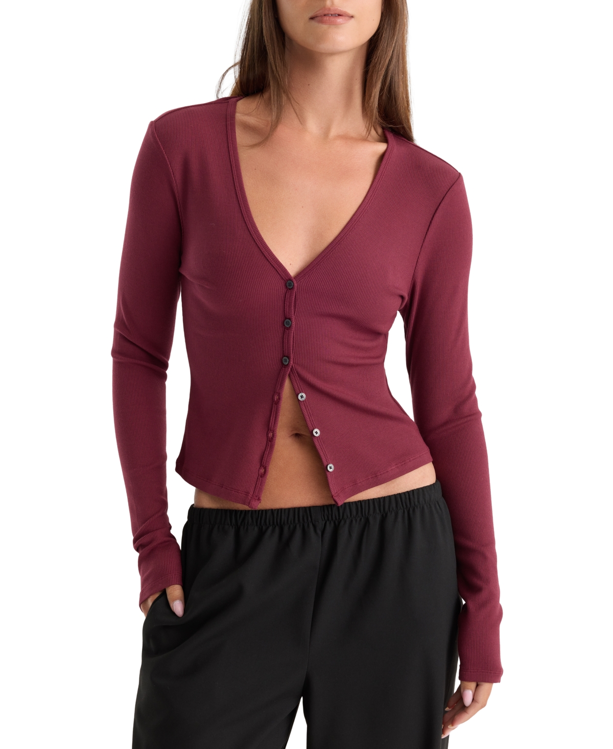 Click here for Good American Womens Rib V-Neck Button-Front Cardi... prices