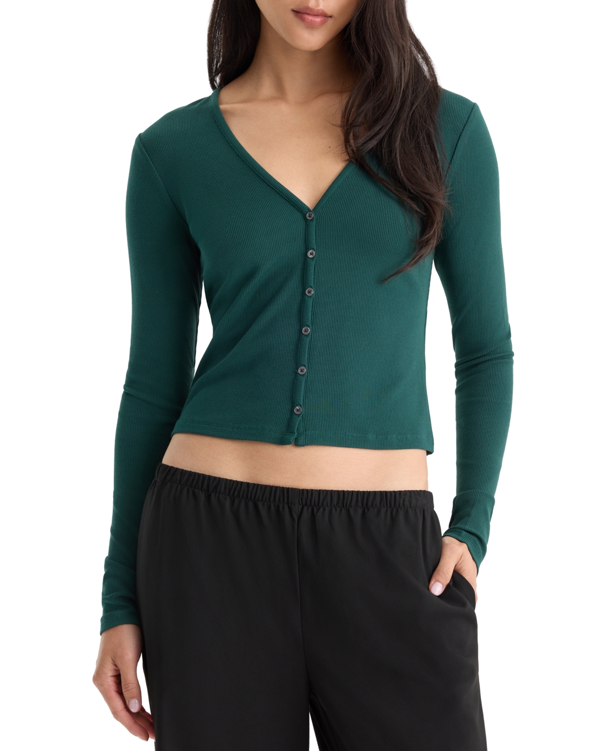 Click here for Good American Womens Rib V-Neck Button-Front Cardi... prices