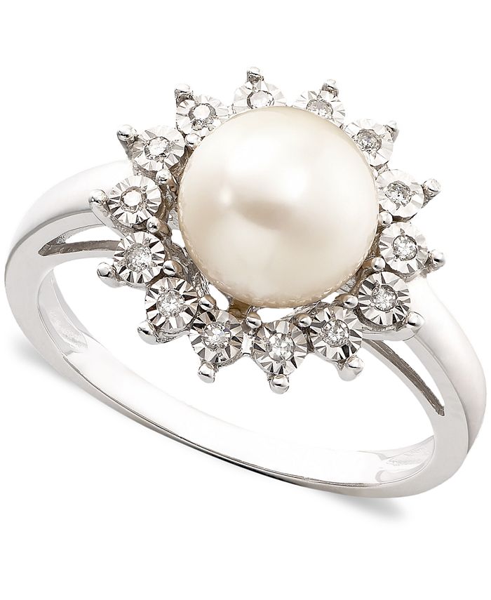 Honora Cultured Freshwater Pearl (8mm) & Diamond Accent Ring Set in 10k ...