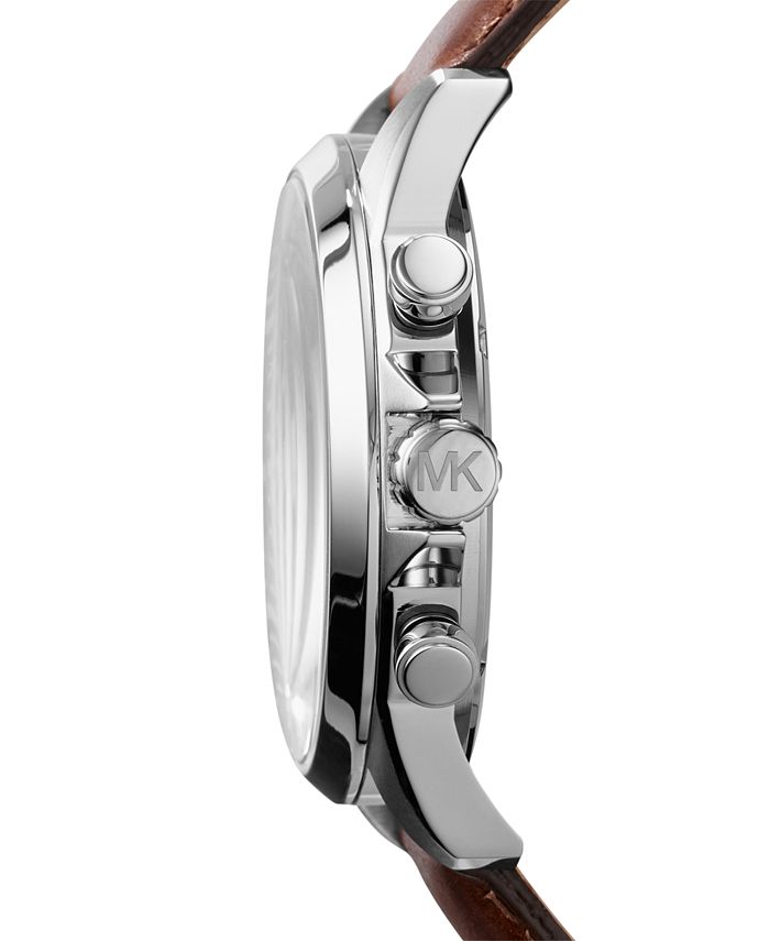 Michael Kors Men's Chronograph Gage Brown Leather Strap Watch 45mm ...