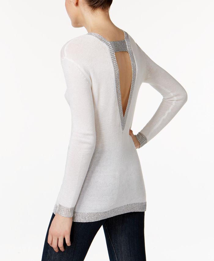 Michael Kors Metallic-Trim V-Back Sweater - Macy's