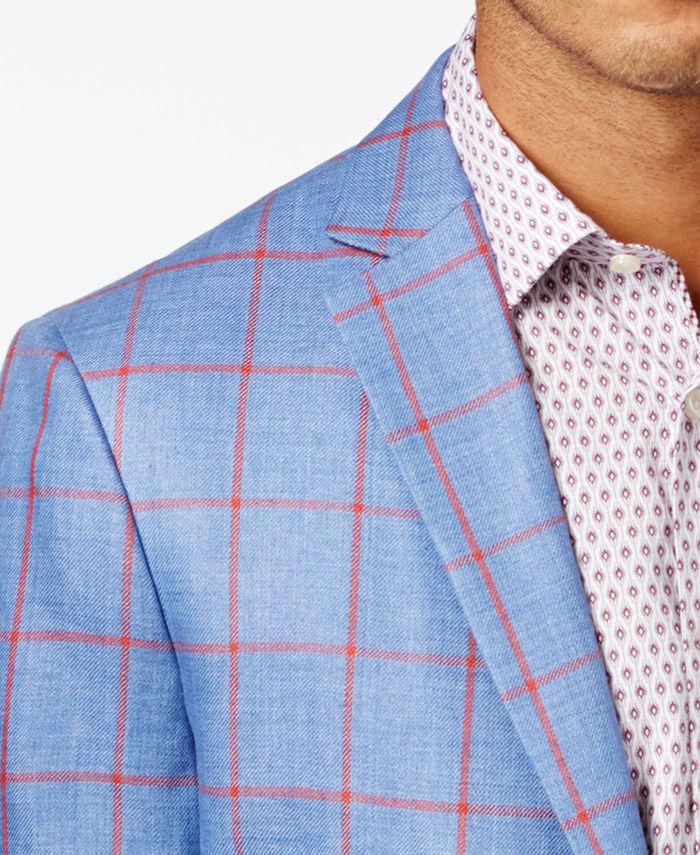 Tallia Men's Slim-Fit Blue and Red Windowpane Sport Coat - Macy's