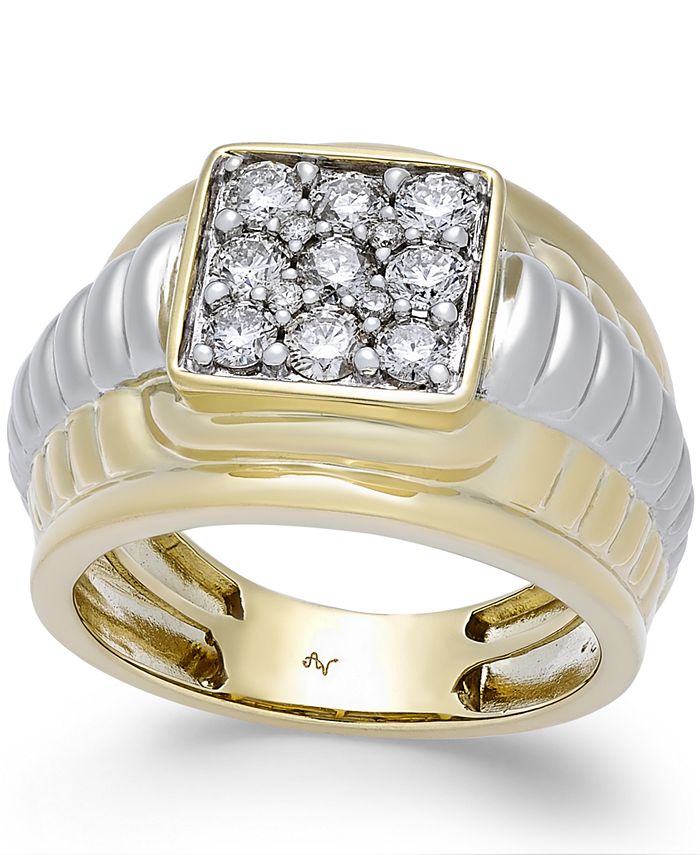 Macy's Men's Diamond Square Cluster Two-Tone Ring (1 ct. t.w.) in 10k ...